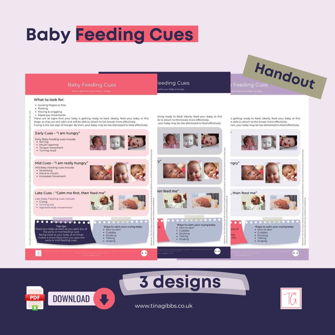 Baby feeding cues handout or baby hunger cues handout