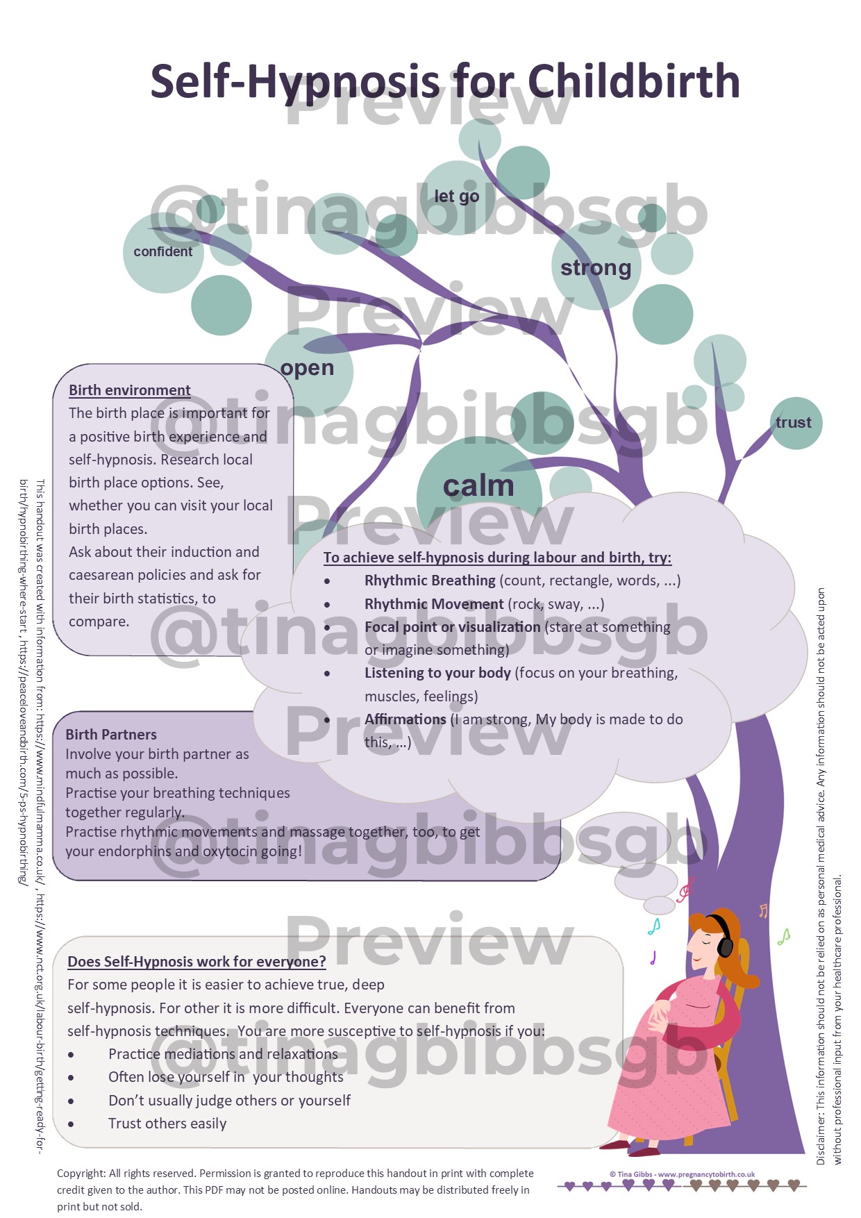 Self-Hypnosis for Childbirth Handout - Tina Gibbs - antenatal education