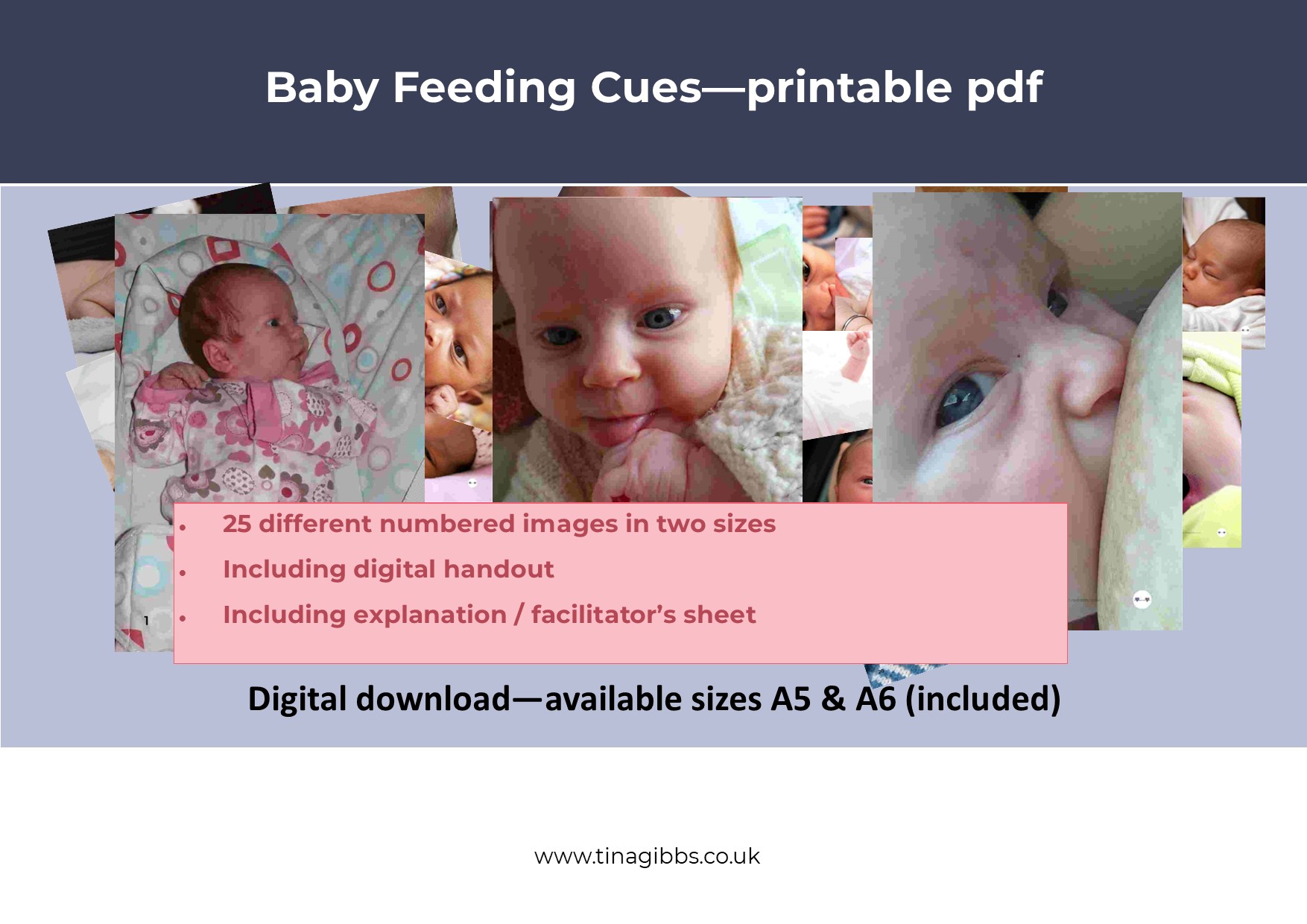 Baby Feeding Cues cards - pdf - printable - Tina Gibbs
